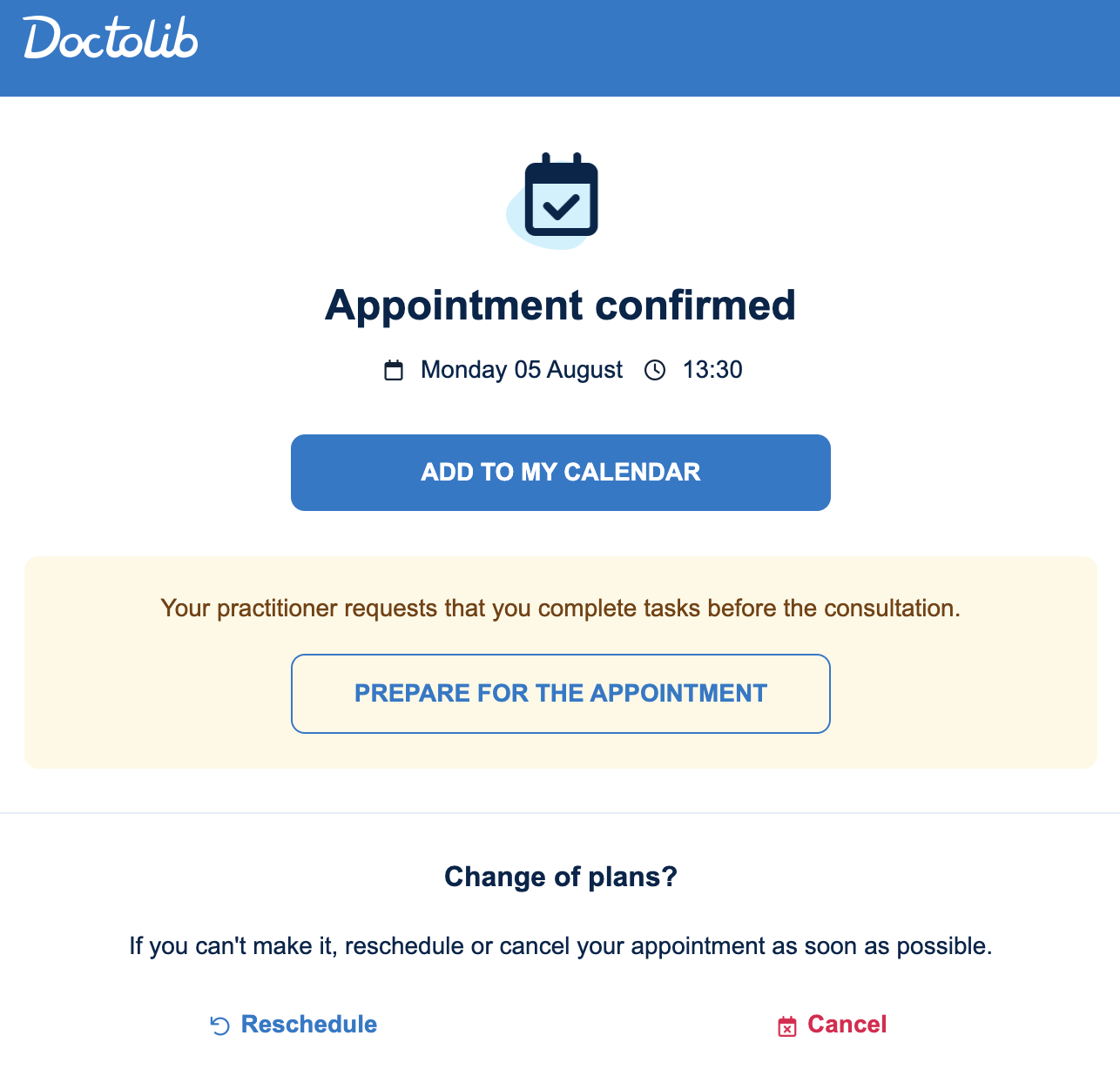 I want to move my appointment – Hilfe und Support Doctolib