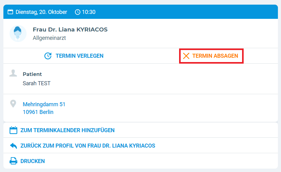 Wie kann ich einen Termin mehr als 4 Stunden vor der Behandlung ...