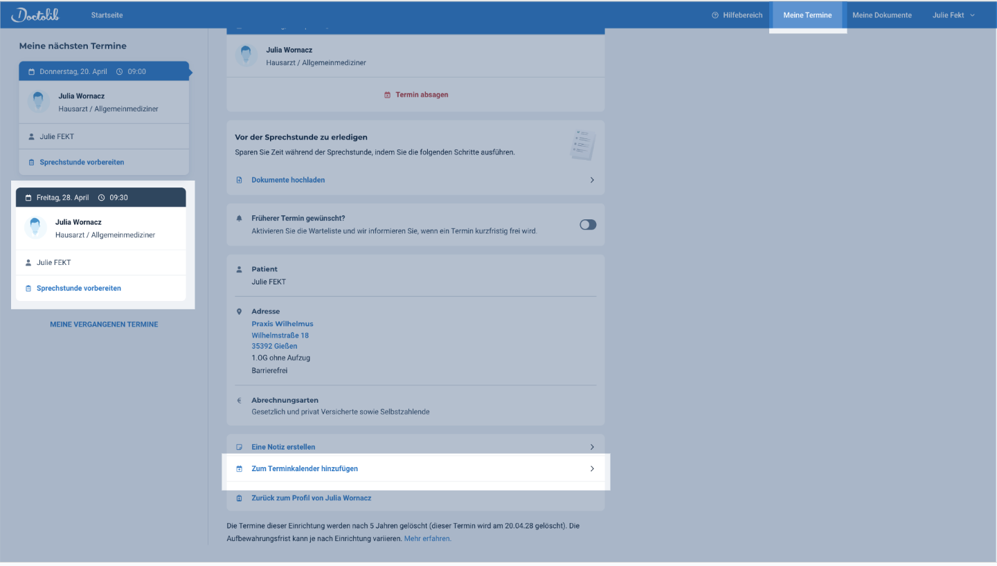 Meinen Termin meinem persönlichen Kalender hinzufügen – Hilfe und ...